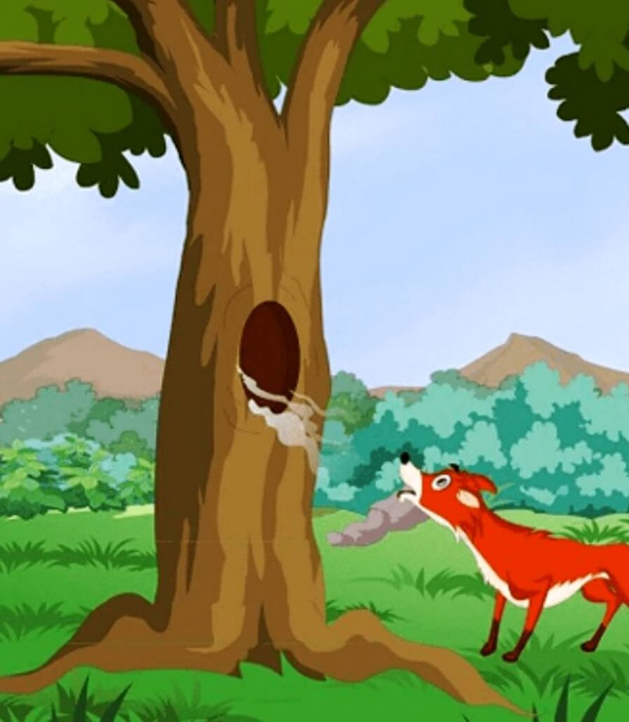 English Short, Moral Story “The Fox Who Got Caught In The Tree Trunk ...